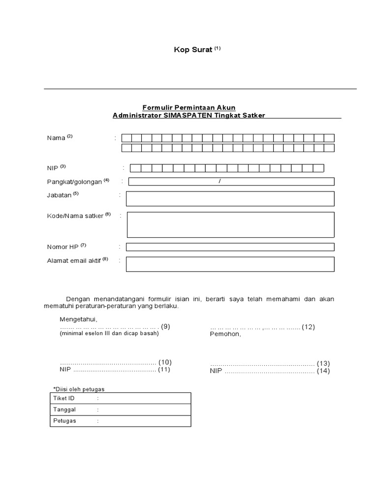 Formulir Permintaan User Admin SIMASPATEN | PDF