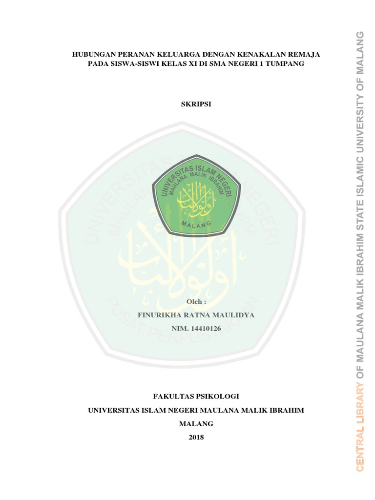 Hubungan Peranan Keluarga Dengan Kenakalan Remaja Pada Siswa-Siswi Kelas Xi Di Sma Negeri 1 ...
