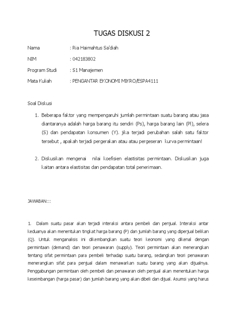 Tugas Diskusi 2 Diskusi - Riahalimah - MK Pengantar Ekonomi Mikro | PDF ... Tugas Diskusi 2 Diskusi - Riahalimah - MK Pengantar Ekonomi Mikro | PDF ...
