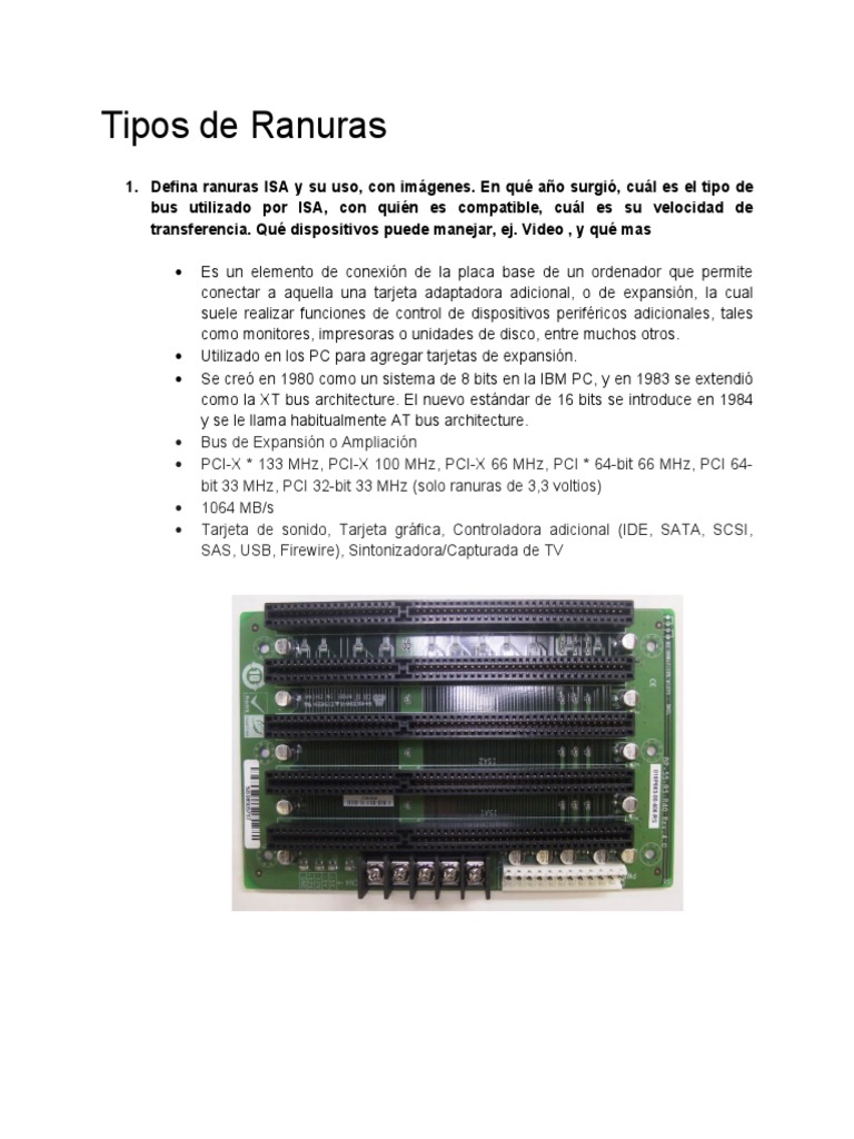 2) INVESTIGAR Tipos de Ranuras | PDF | Hardware de la computadora | USB