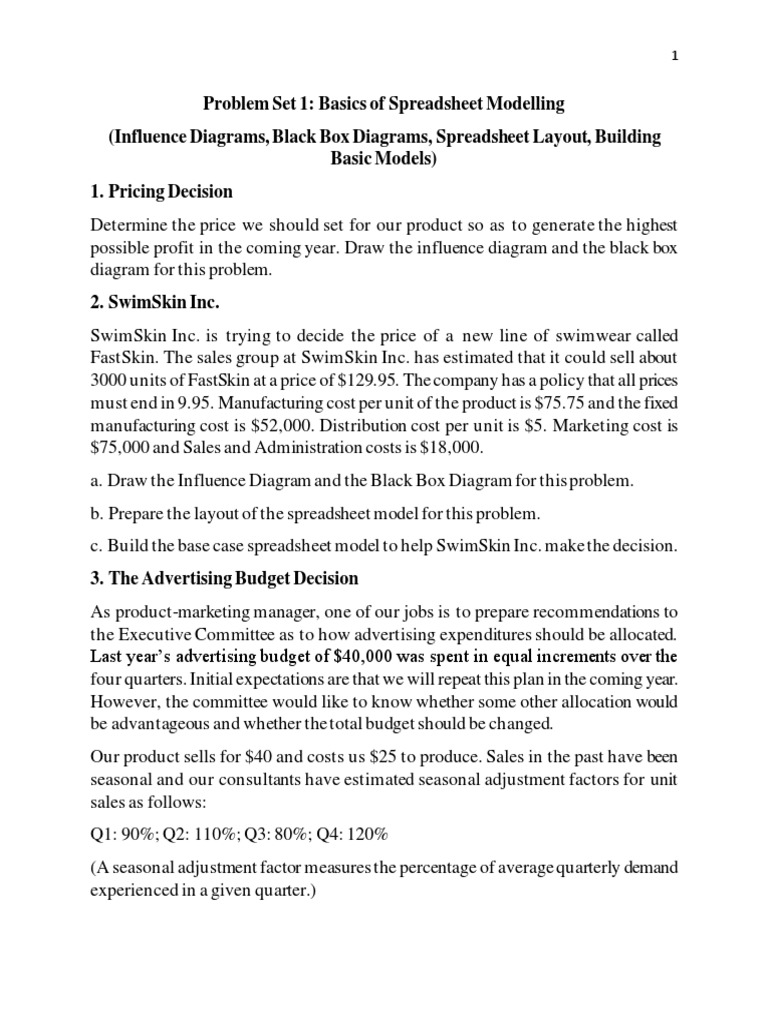 Problem Set 1 - Basics of Spreadsheet Modeling | PDF | Raisin | Prices