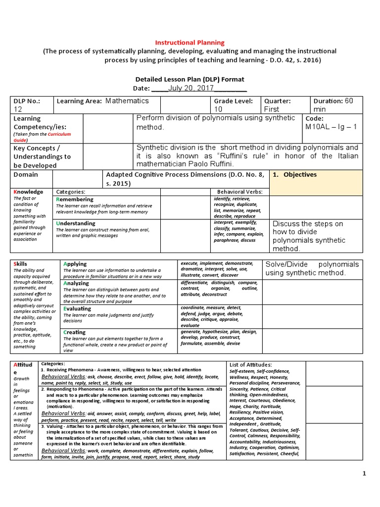 Detailed Lesson Plan (DLP) Format: Instructional Planning | PDF ...