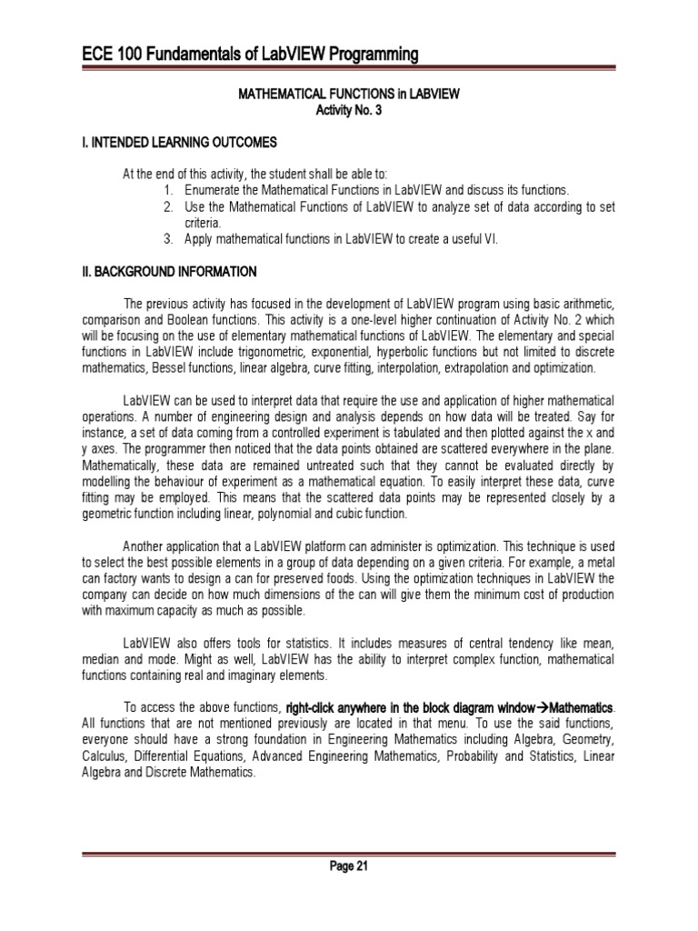 Elementary Mathematical Functions in LabVIEW | PDF | Function ...