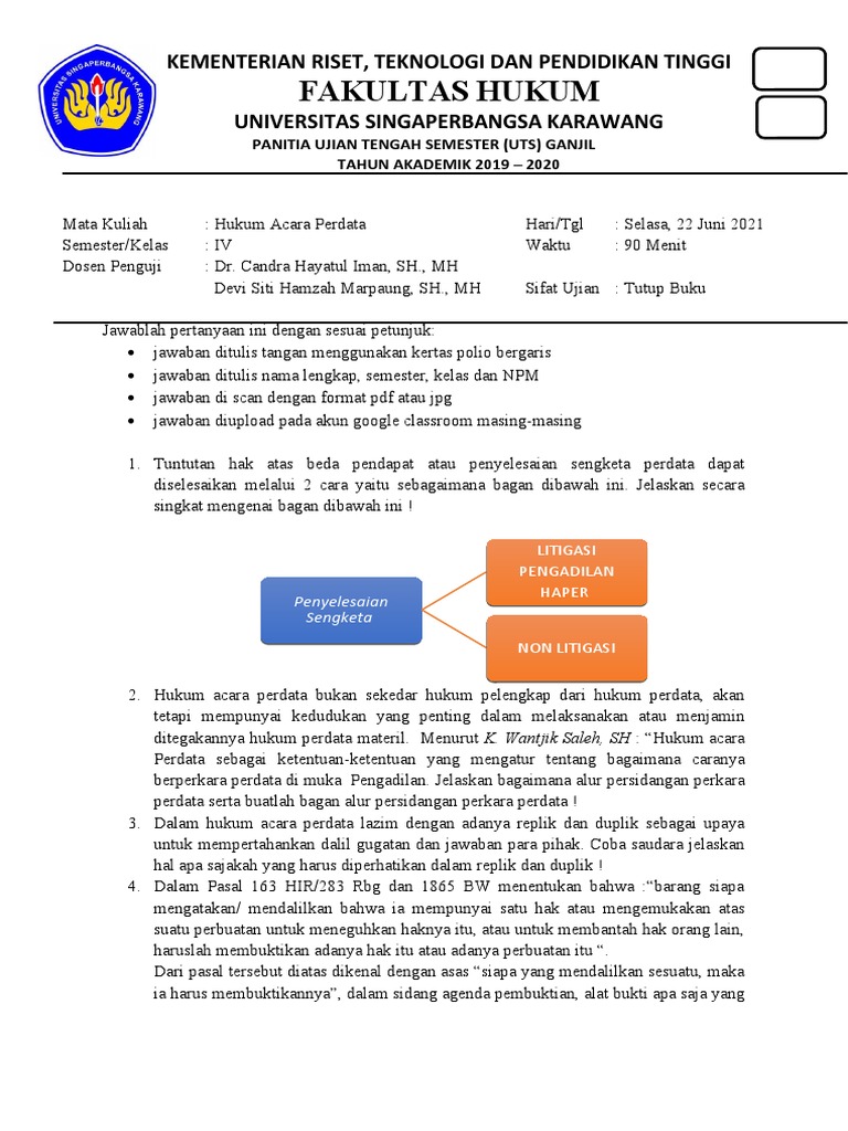 UTS Hukum Acara Perdata 2021 | PDF | Hukum