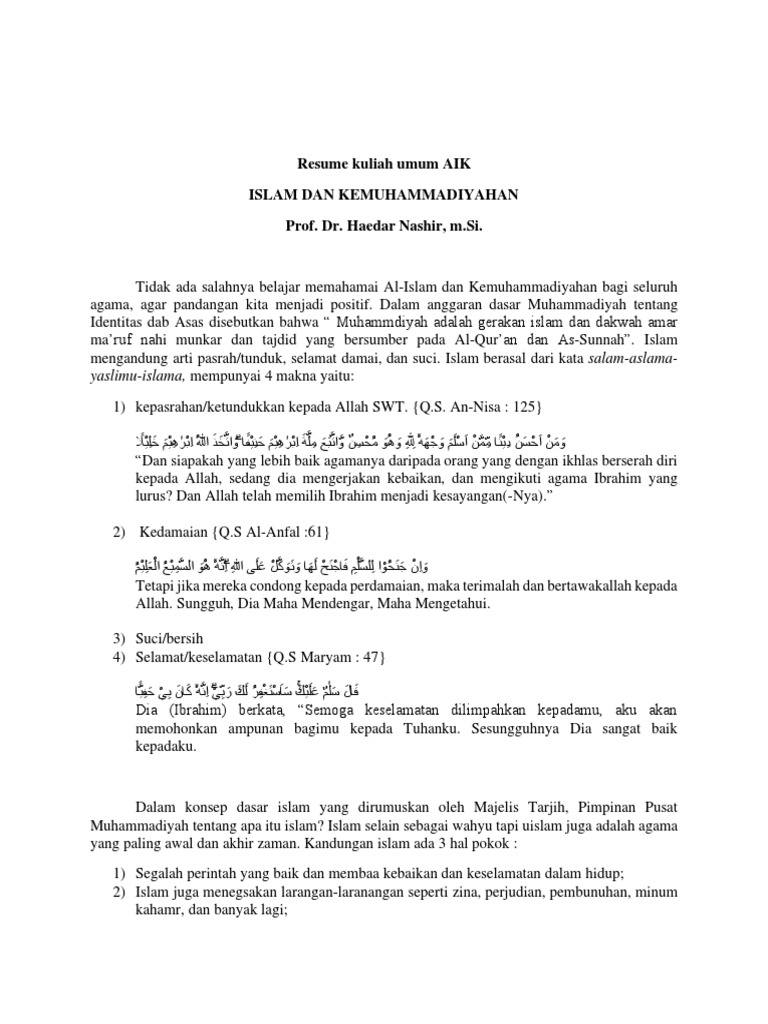 Resume Kuliah Umum AIK | PDF