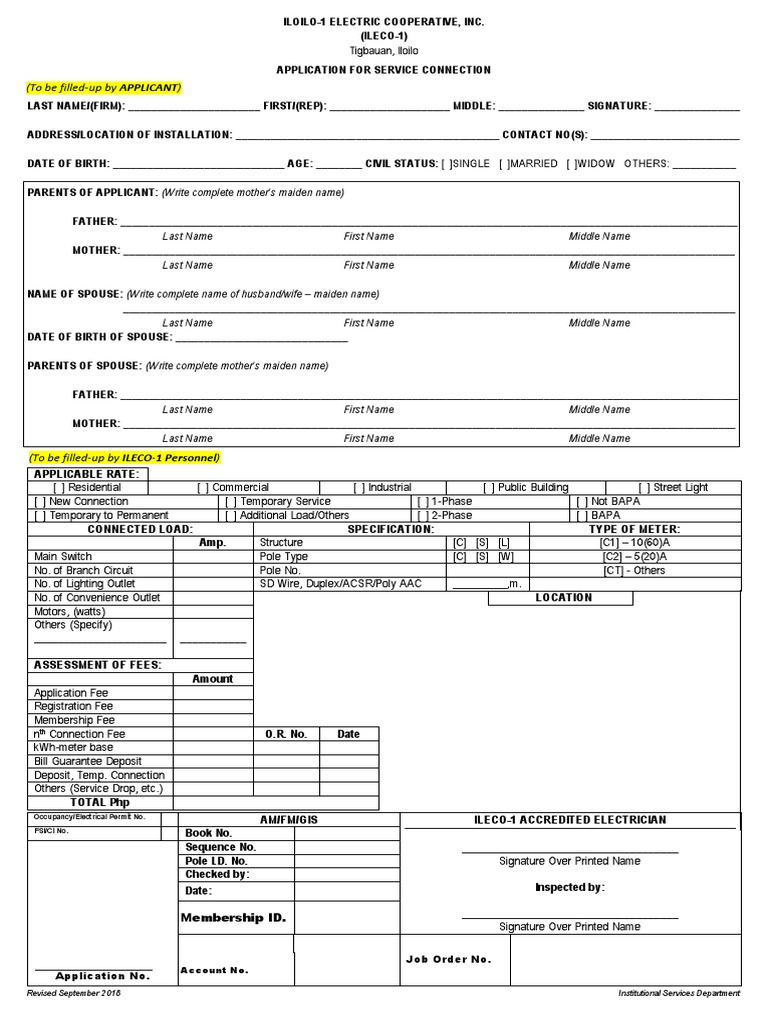 Application For Service Connection Form | PDF | Electrical Engineering ...