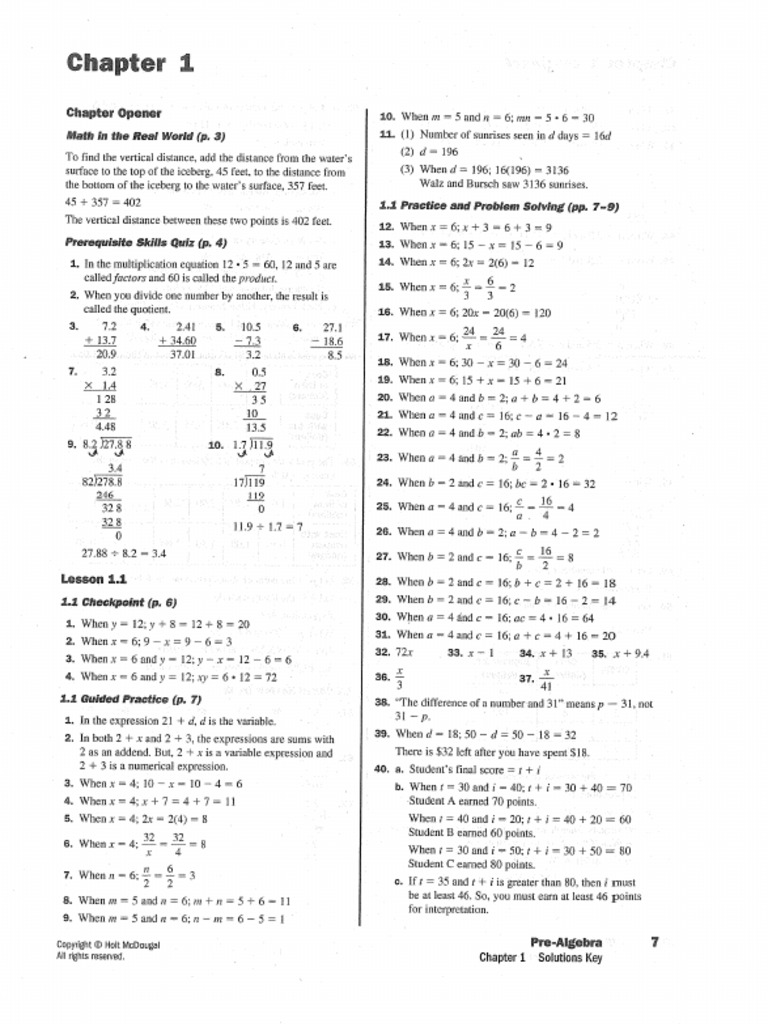 Pre Algebra Chapter 01 1 | PDF