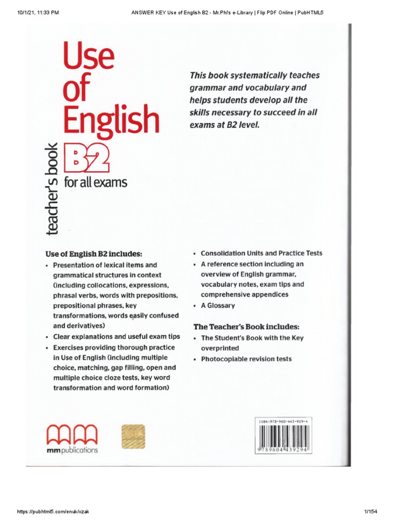 ANSWER KEY Use of English B2 - MR - Phi's E-Library - Flip PDF Online ...