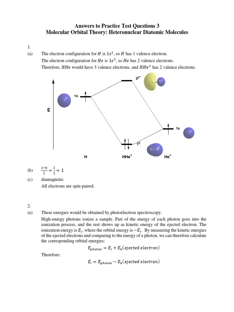 Answers To Practice Test Questions 3 Molecular Orbital Theory ...