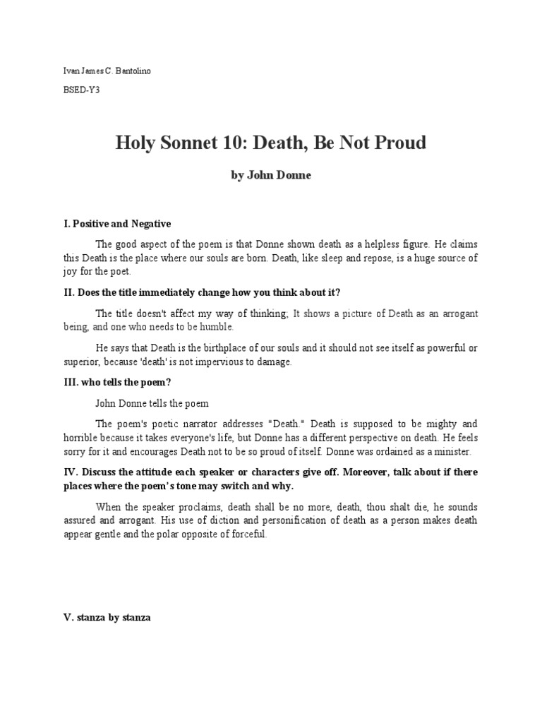 Holy Sonnet 10 Death Be Not Proud | PDF | Poetry