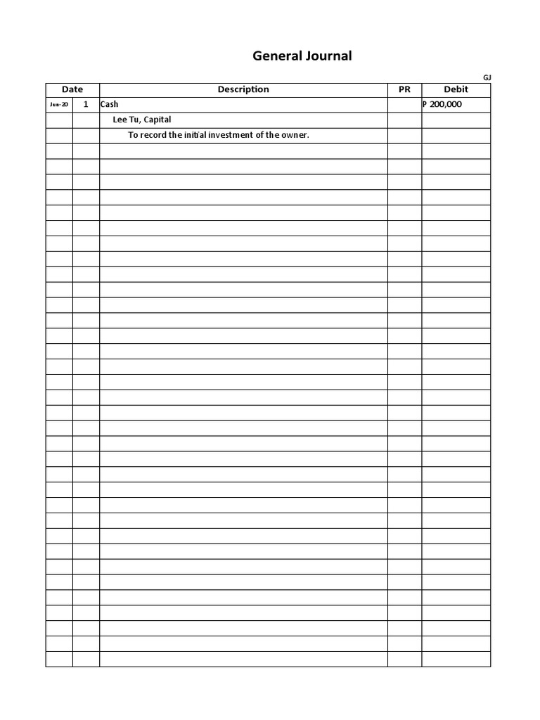 General Journal: Date Description PR Debit | PDF