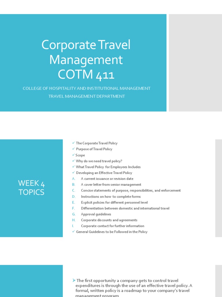 Cotm 411 Corporate Travel Management Week 4 | PDF | Policy | Employment