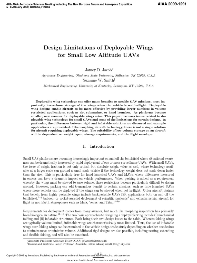 Design Limitations of Deployable Wings For Small Low Altitude Uavs ...