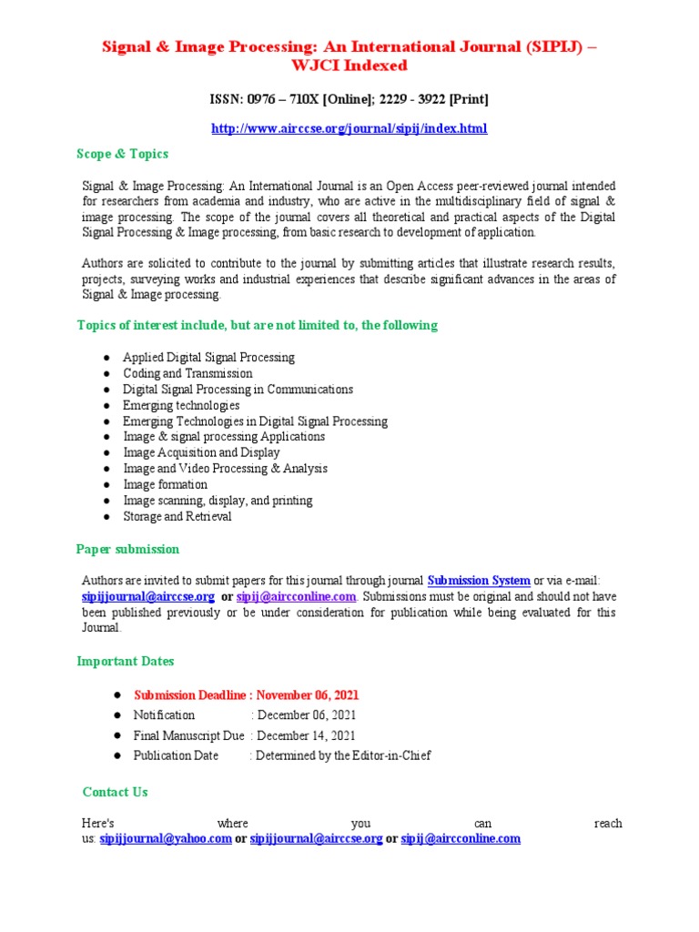 Signal & Image Processing Journal Overview | PDF | Computers