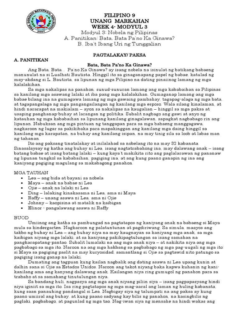 Filipino 9 Q1 Module 3 Week 4 Oct.7 2021 | PDF