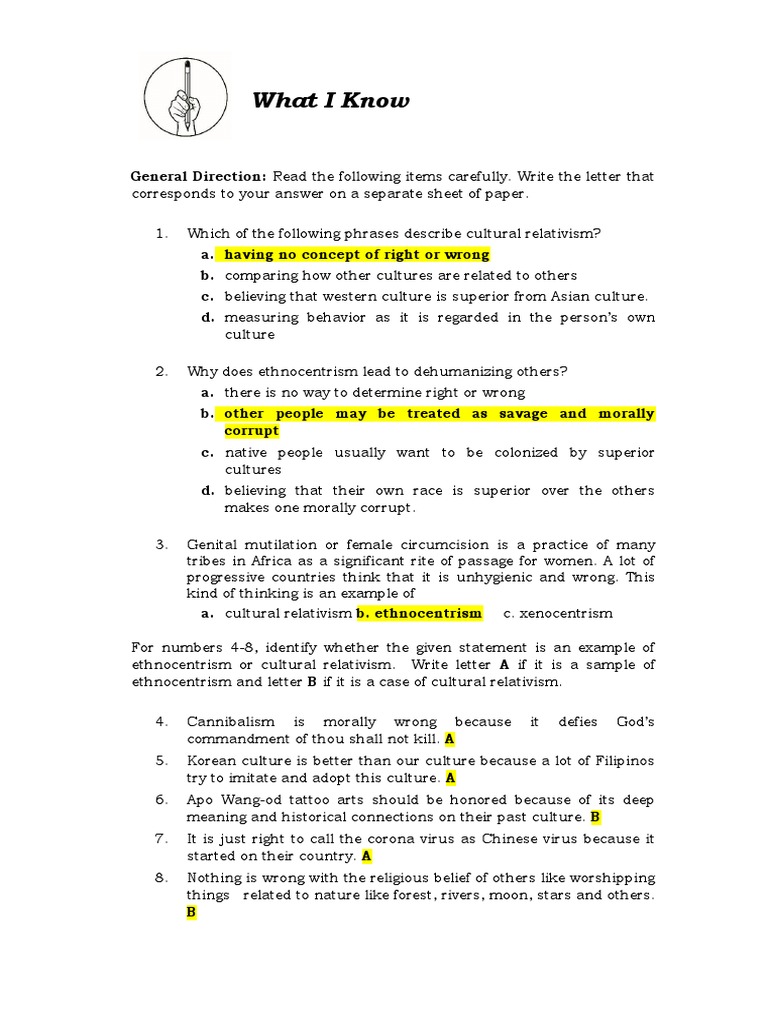 Ucsp q1 Mod 3 Culturalrelativismandethnocentrism v2 | PDF | Relativism | Marriage