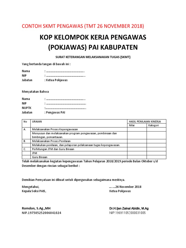 CONTOH SKMT PENGAWAS 2018 TW 4 | PDF