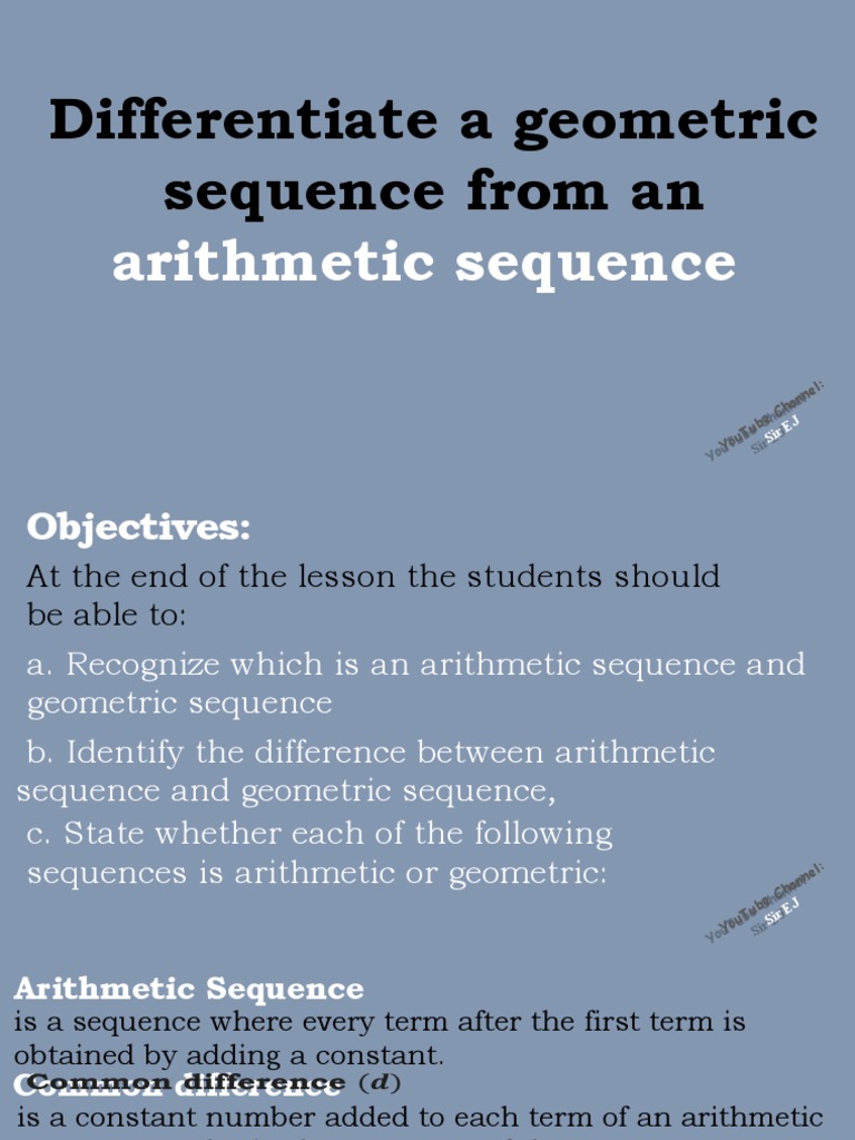 Quarter 1 Lesson 6 Differentiate Geometric and Arithmetic Sequence ...