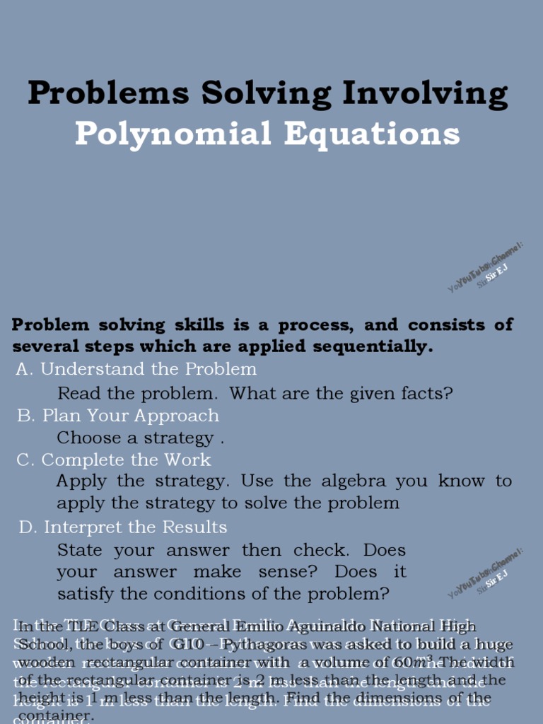 Lesson 18 Solving Problems Involving Polynomial Equations | PDF ...