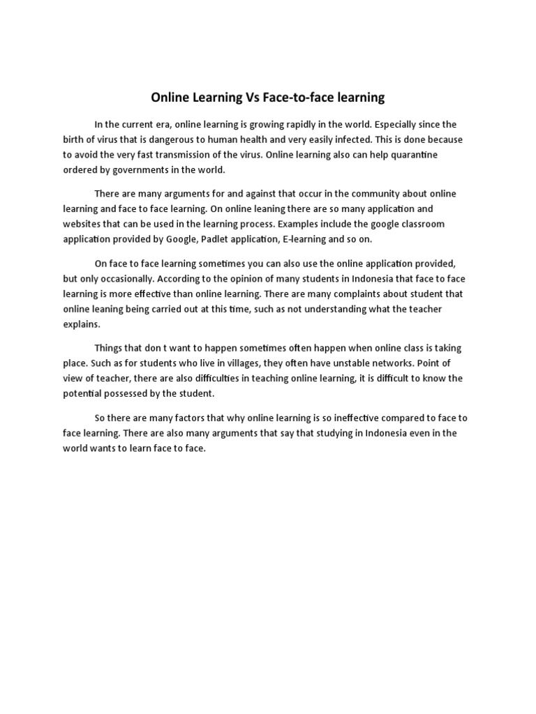 Online Learning Vs Face To Face Learning | PDF