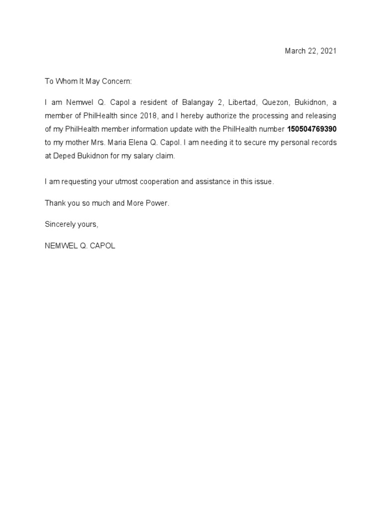 Pag Ibig and Philheath Authorization Letter | PDF