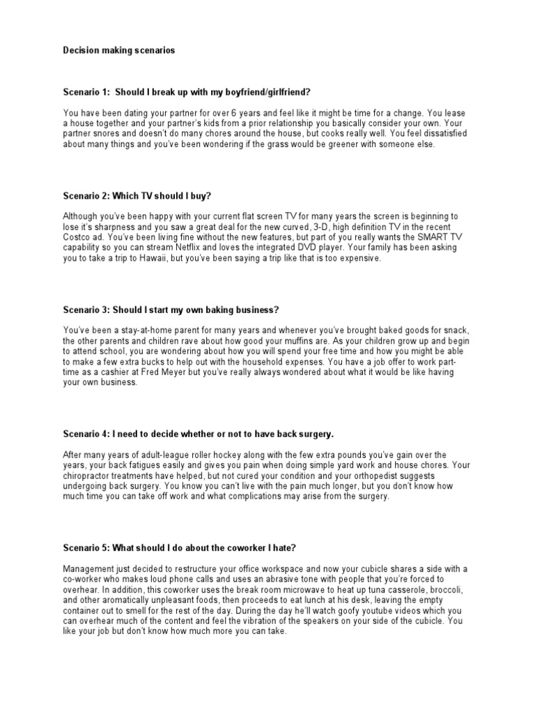 Decision Making Scenario Activity | PDF