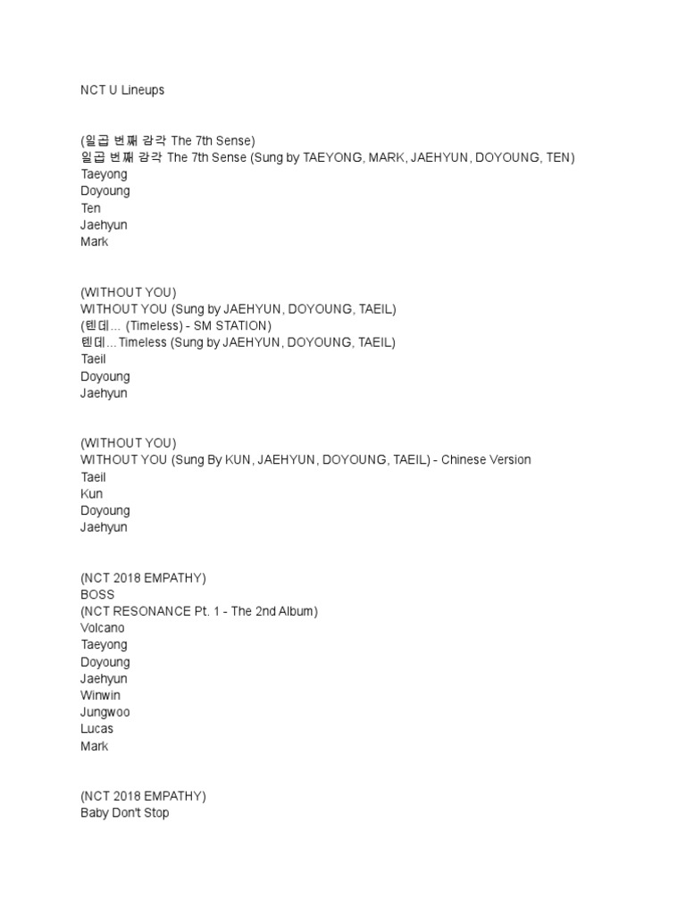 NCT U Lineup Guide | PDF | Pop Music | Singers