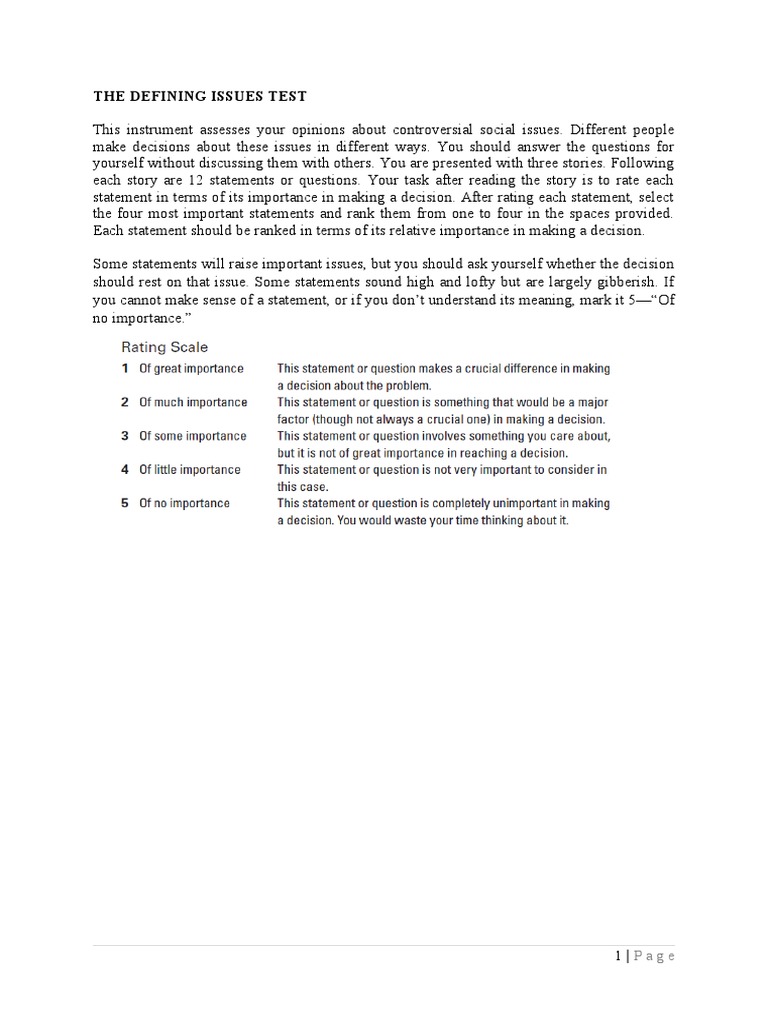 Defining Issues Test Overview | PDF | Justice | Crime & Violence