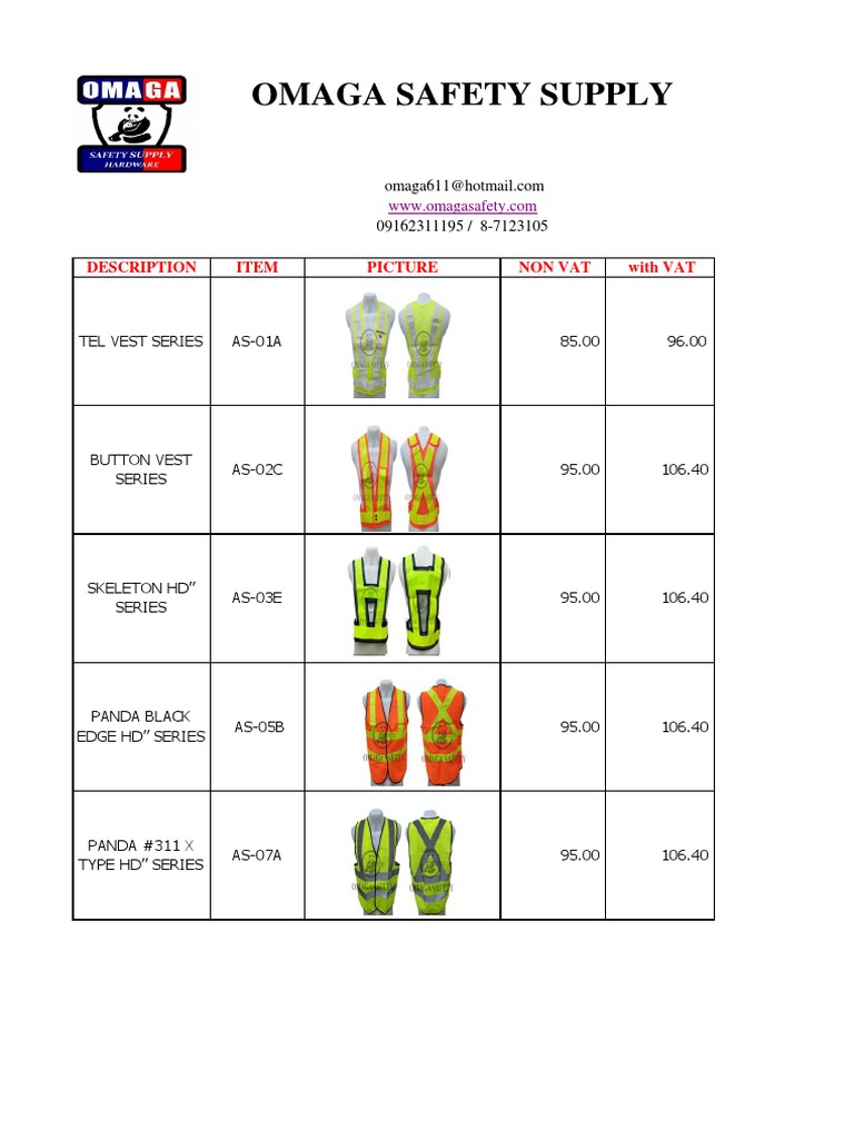 Omaga Safety Supply: Description Item Code Picture Non Vat With VAT ...