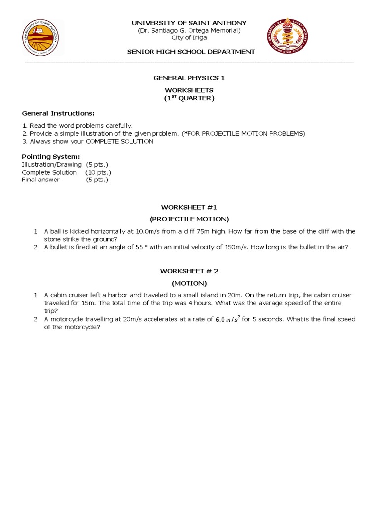 Gen. Physics 1 Worksheets | PDF