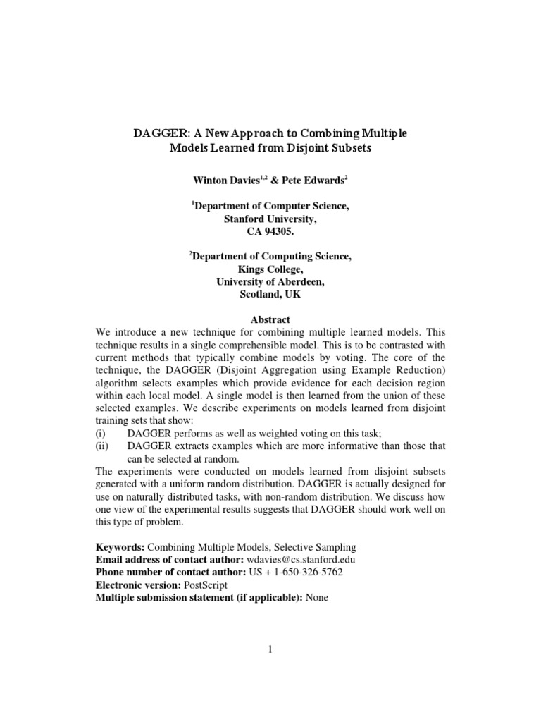 DAGGER: A New Approach To Combining Multiple Models Learned From ...