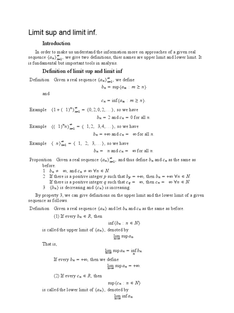 Limit Supremum and Infimum Definitions | PDF | Sequence | Mathematical ...