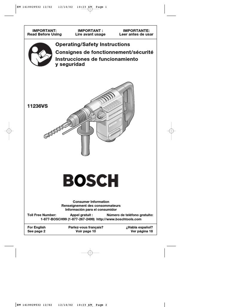 Bosch 11236VS 7.5 Amp 1-1/8-Inch SDS Rotary Hammer - Product Manual ...