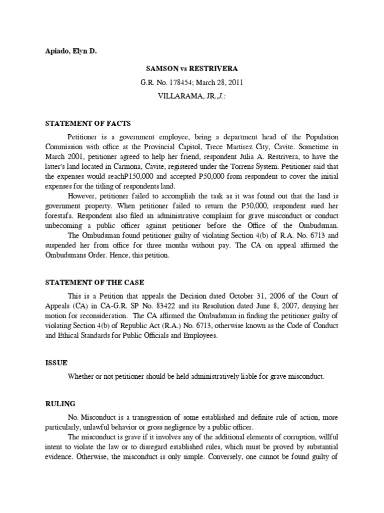 Samson Vs Restrivera | PDF | Integrity | Negligence