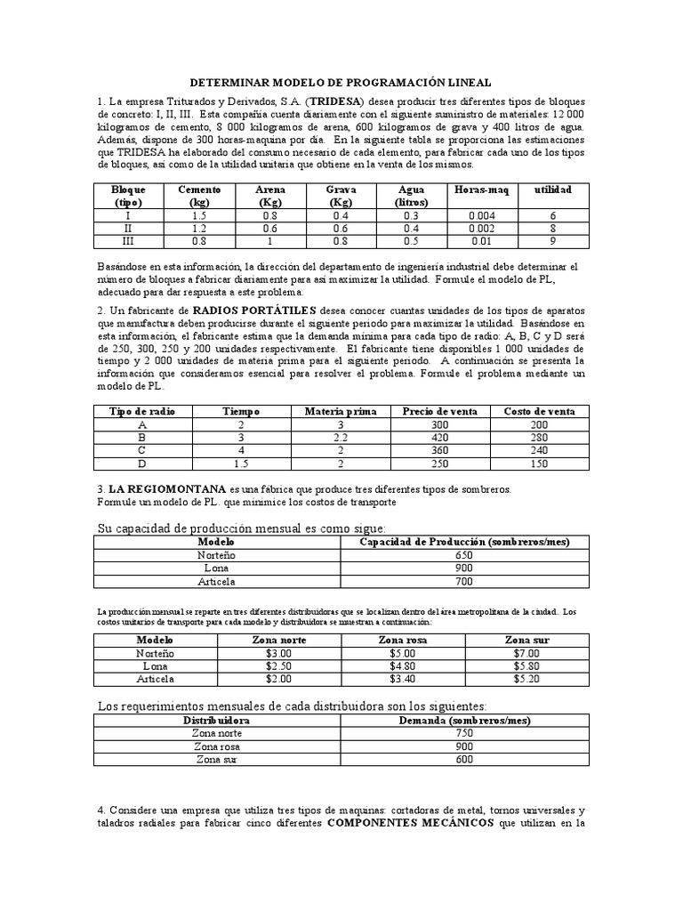 Modelos de Programación Lineal | PDF | Inventario | Gasolina