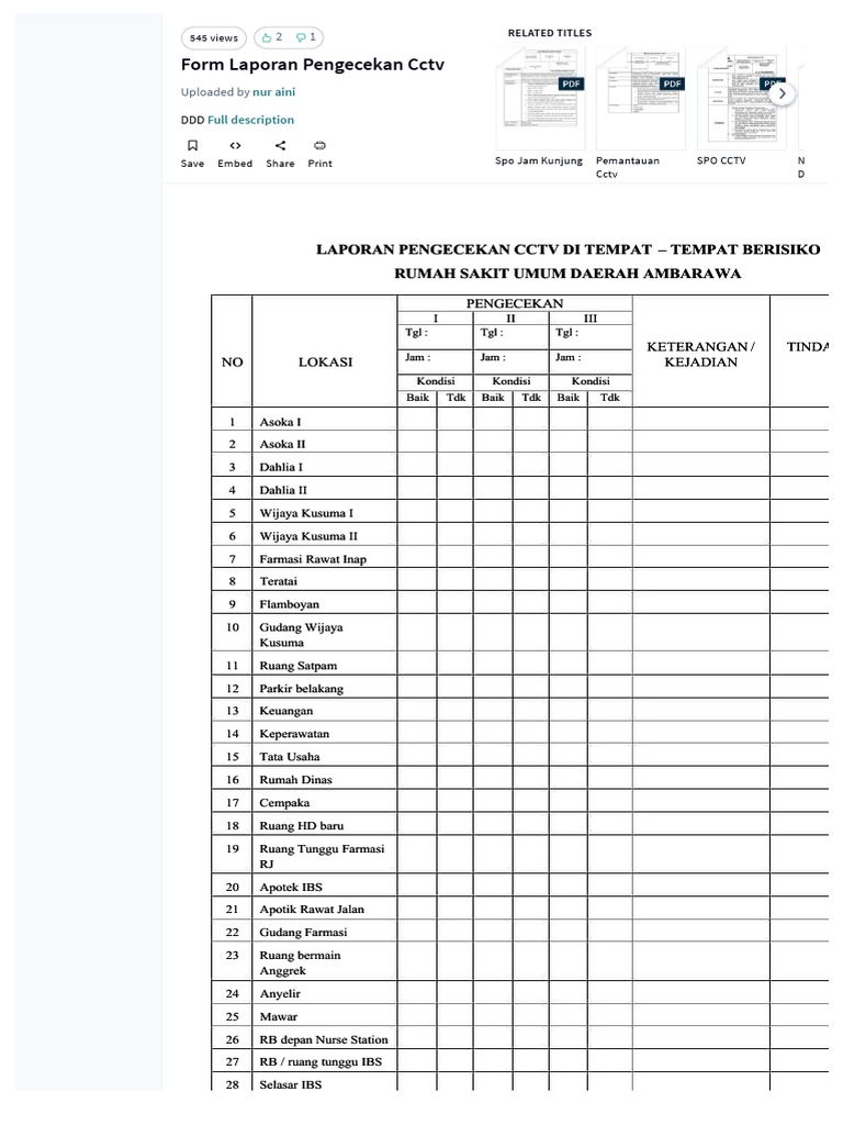 Laporan Pengecekan CCTV | PDF