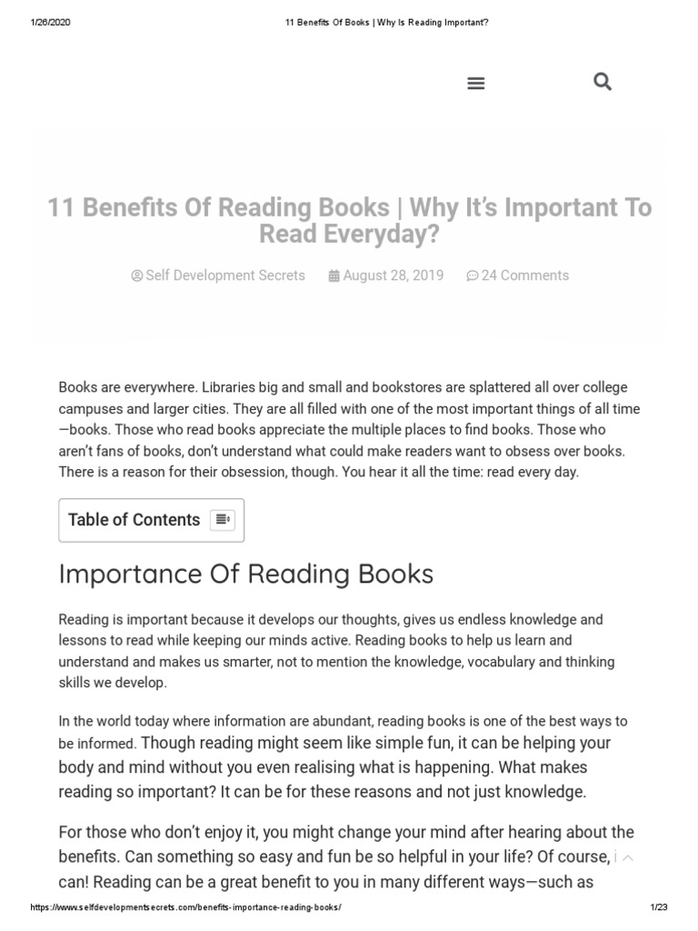 11 Benefits of Books - Why Is Reading Important | PDF | Thought ...