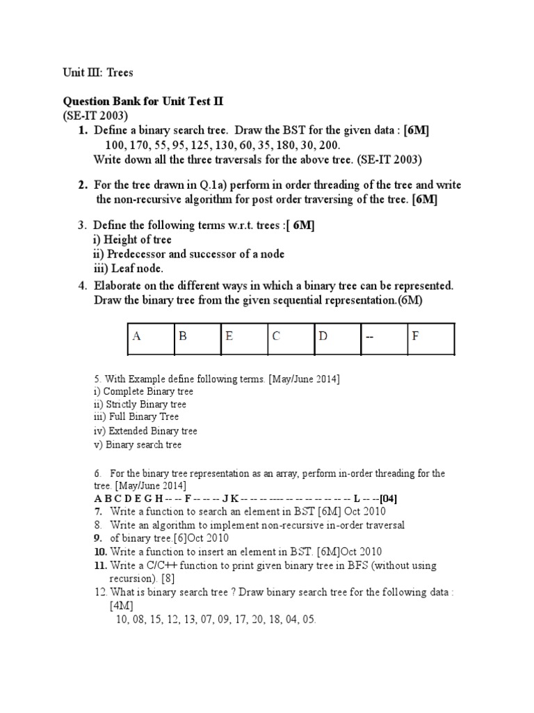 DSF Unit III Question Bank | PDF | Computing | Computer Data