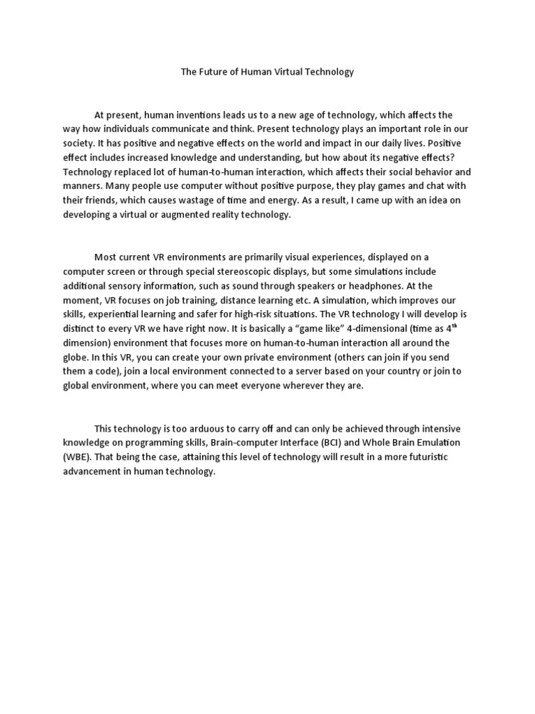 The Future of Human Virtual Technology | PDF | Virtual Reality | Cognition