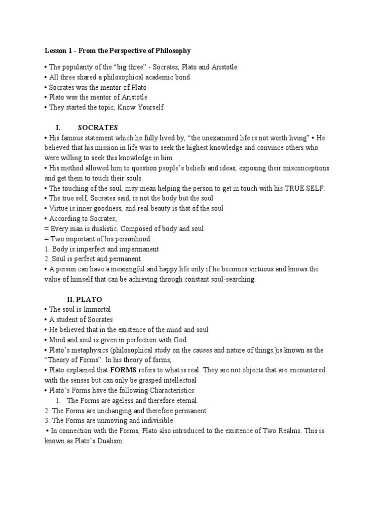 UTS Part 1 - Lesson 1 | PDF | Soul | Plato
