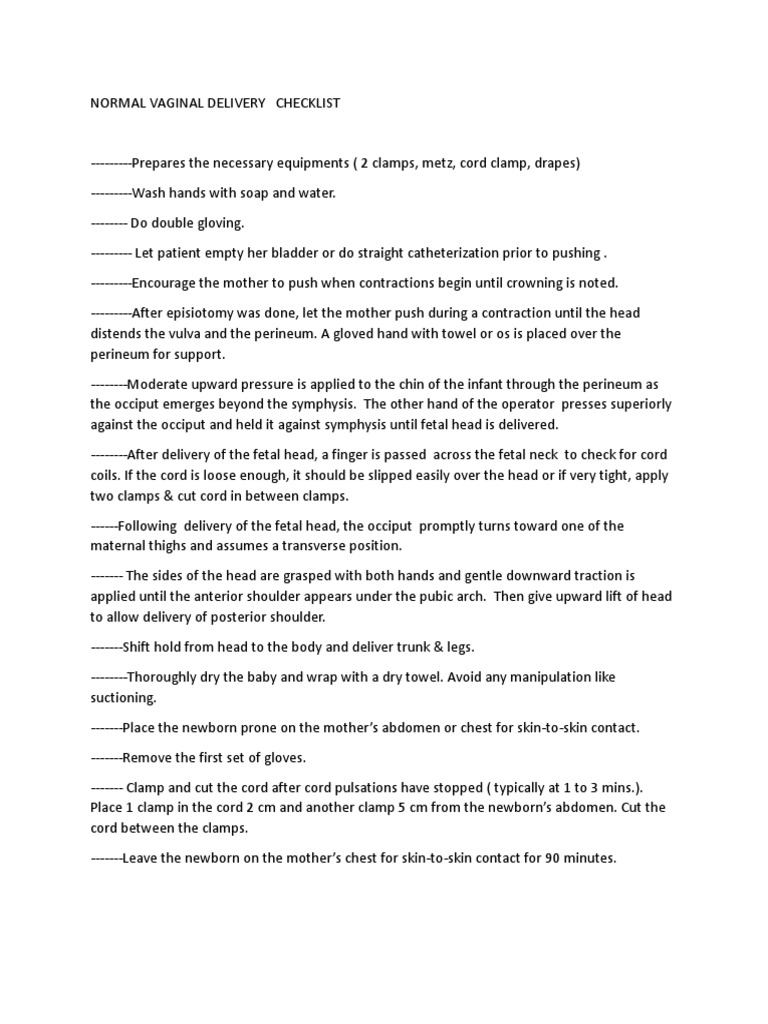 Normal Delivery Checklist 2020 | PDF | Childbirth | Uterus