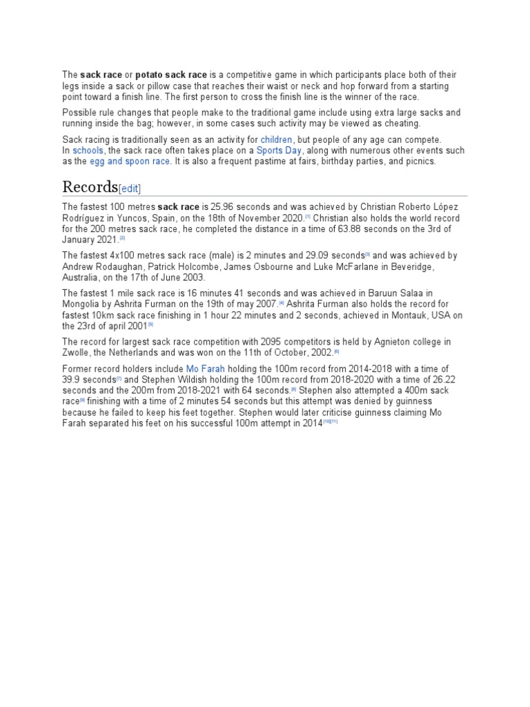 Sack Race Rules and History | PDF