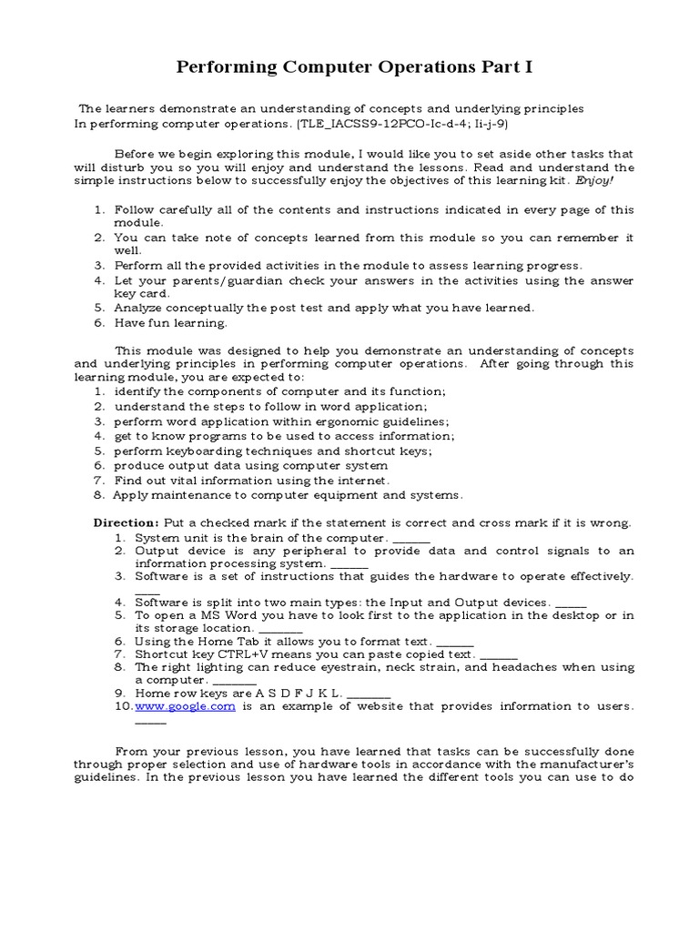 Computer Operation Final | PDF | Computer Hardware | Input/Output