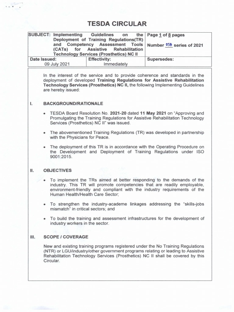TESDA Circular No. 058-2021 | PDF