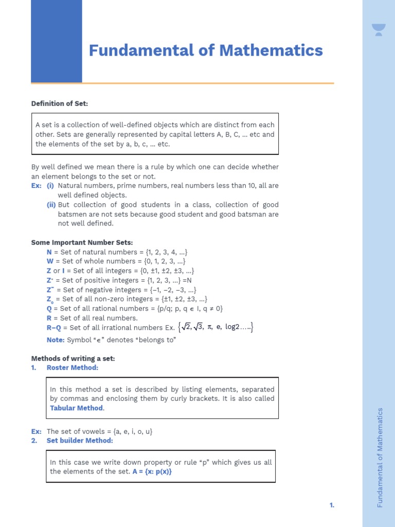 Fundamentals of Mathematics-1 | PDF | Set (Mathematics) | Numbers