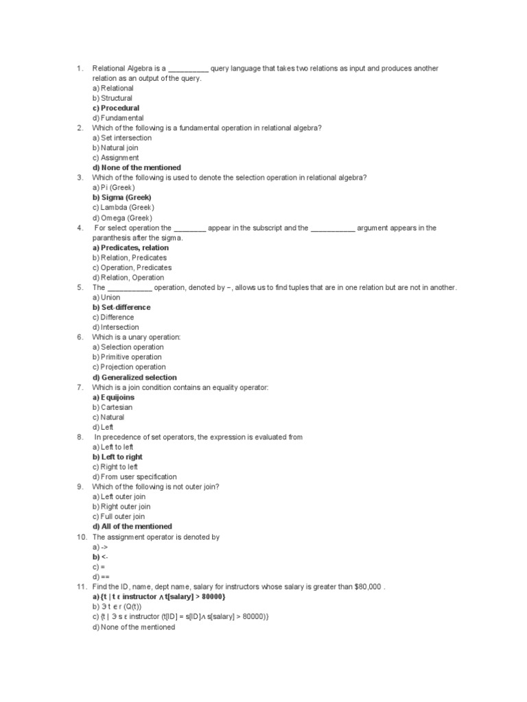 Database MCQS | PDF | Relational Model | Scientific Modeling