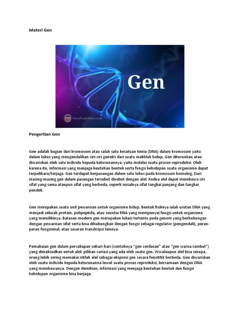 Pengertian dan Fungsi Gen dalam Biologi | PDF | Ilmu Sosial | Kesehatan ...
