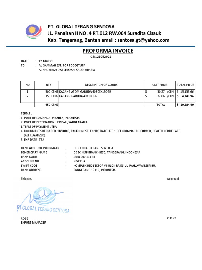 Proforma Inv Dollar | PDF