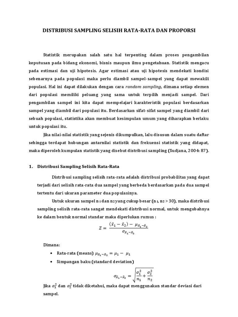 Distribusi Sampling Selisih Rata-rata dan Proporsi | PDF
