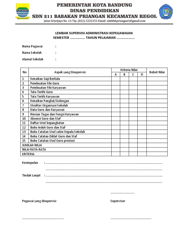 Lembar Supervisi Administrasi Kepegawaian | PDF